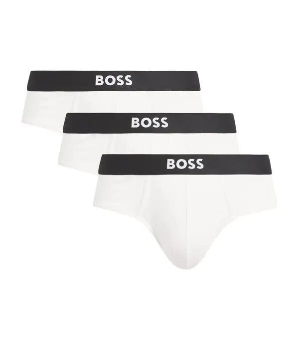 BOSS Stretch-cotton Logo Briefs - White