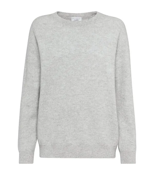 Brunello Cucinelli Cashmere Sweater With Monili Trim - Grey