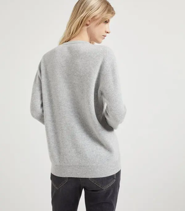 Brunello Cucinelli Cashmere Sweater With Monili Trim - Grey