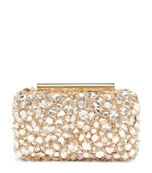 Alexander McQueen Leather T-bar Box Clutch With Gemstone Embellishments - Gold