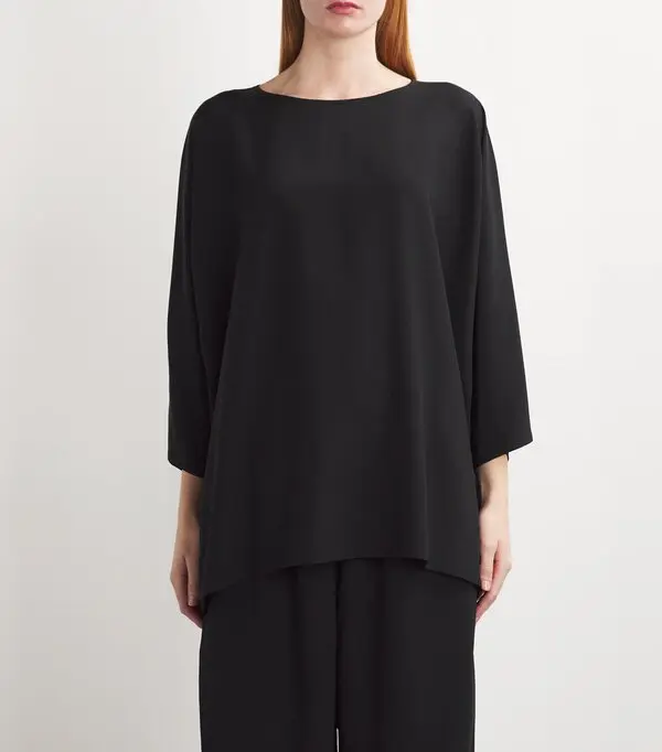 Eskandar Silk Boat-neck Top - Black