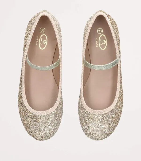 PAPOUELLI Leather Glitter Ballet Flats