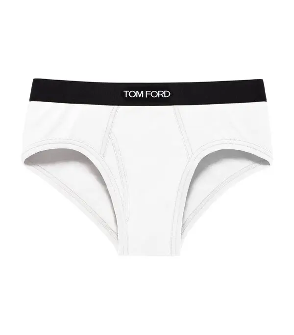 TOM FORD Stretch-cotton Logo Briefs - White