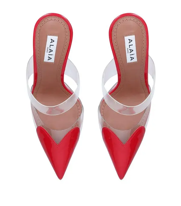 Alaïa Leather Coeur Mules - Red