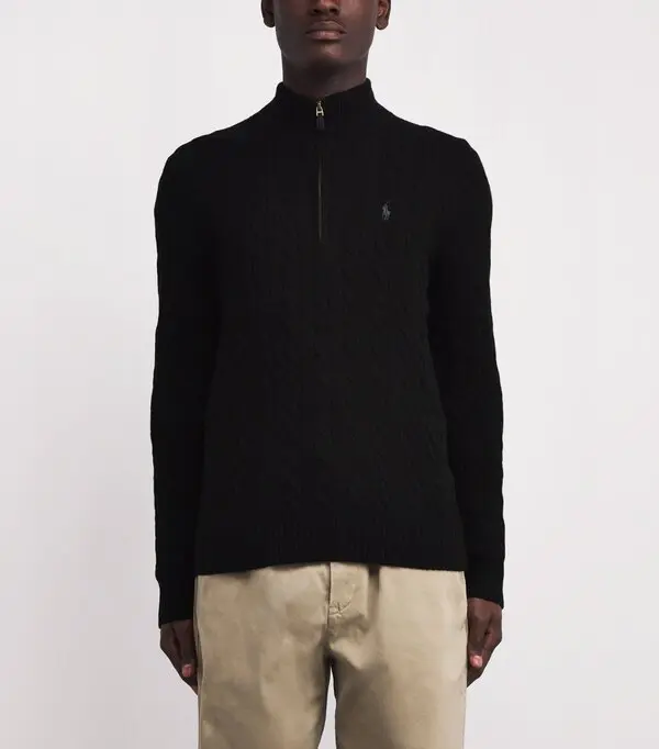 Polo Ralph Lauren Wool-cashmere Quarter-zip Cable Knit Sweater - Black