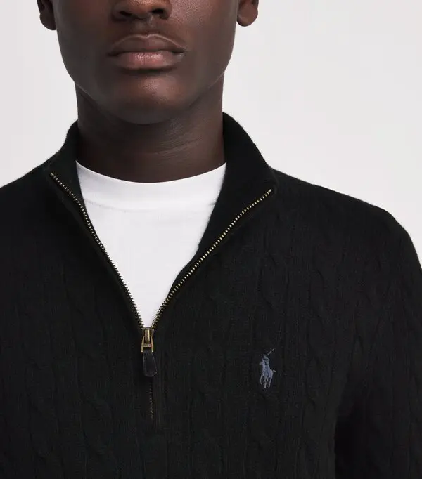 Polo Ralph Lauren Wool-cashmere Quarter-zip Cable Knit Sweater - Black