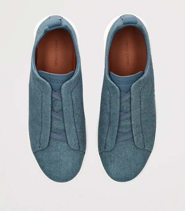 Zegna Cotton-linen Triple Stitch Sneakers - Blue