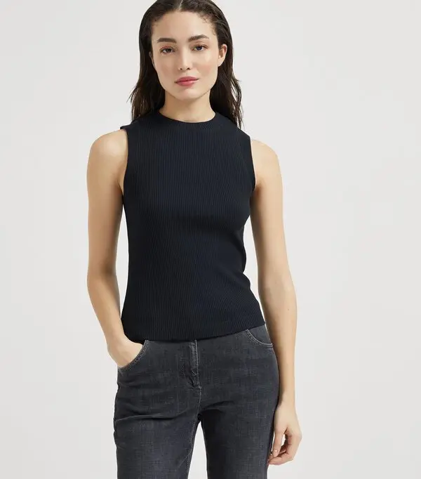 Brunello Cucinelli Cotton Ribbed Tank Top - Black