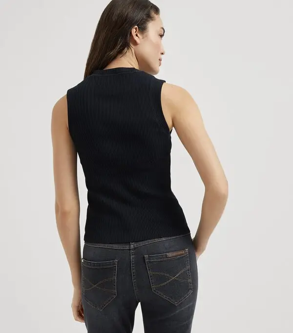 Brunello Cucinelli Cotton Ribbed Tank Top - Black