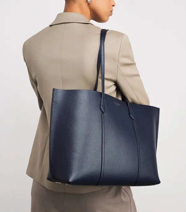 Tory Burch Leather Perry Tote Bag - Navy