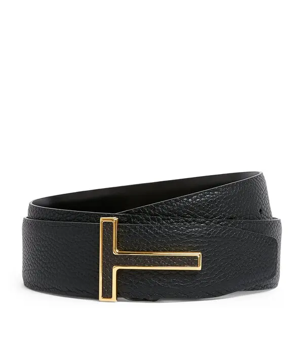 TOM FORD Leather Reversible T Icon Belt - Black