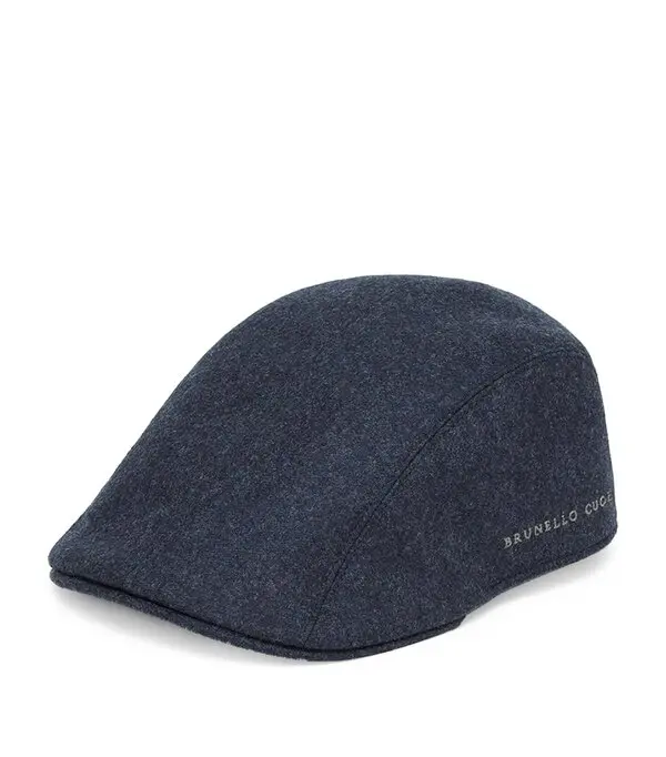 Brunello Cucinelli Virgin Wool Flat Cap - Black