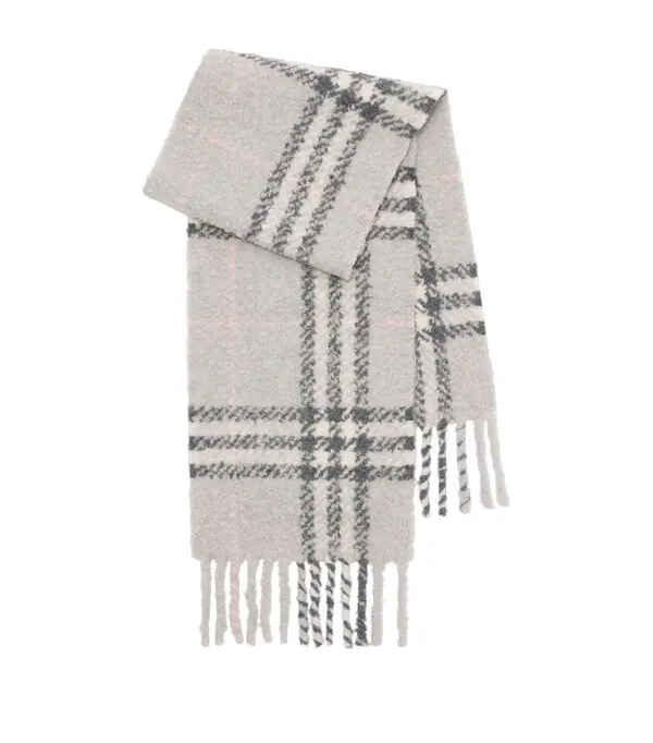 Burberry Alpaca-wool Bouclé Check Scarf - Grey