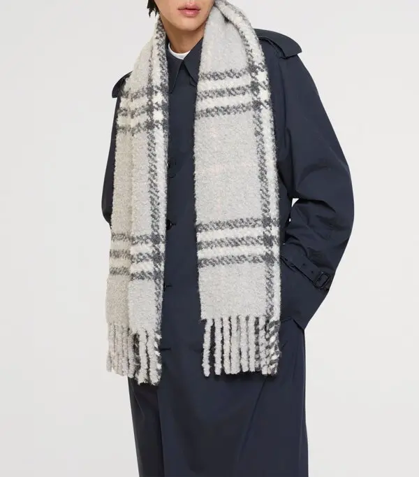 Burberry Alpaca-wool Bouclé Check Scarf - Grey