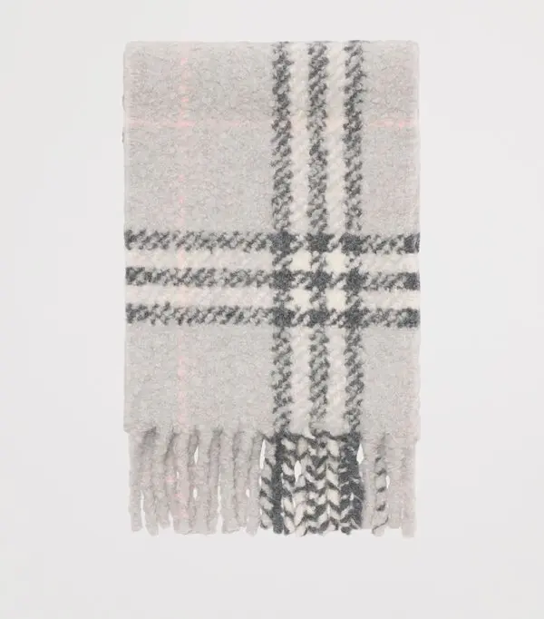 Burberry Alpaca-wool Bouclé Check Scarf - Grey