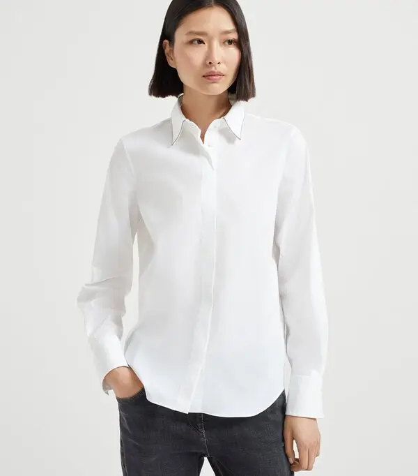 Brunello Cucinelli Stretch-cotton Poplin Monili Shirt - White