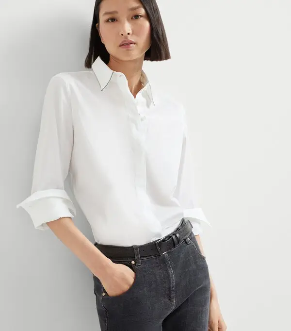Brunello Cucinelli Stretch-cotton Poplin Monili Shirt - White