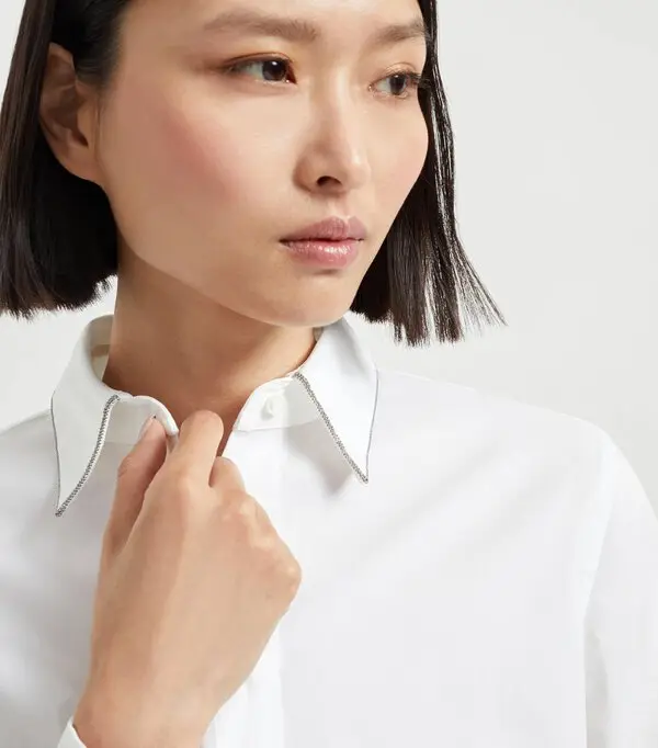 Brunello Cucinelli Stretch-cotton Poplin Monili Shirt - White