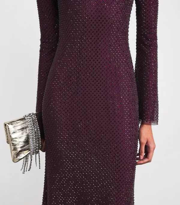 Self-Portrait Rhinestone-Embellished Maxi Dress - Burgundy | Editorialist