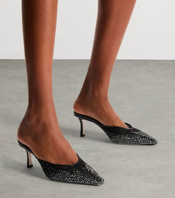 JIMMY CHOO Vivi 65 Mesh Embellished Mules - Black