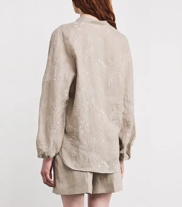 Eleventy Linen Floral-embroidered Blouse