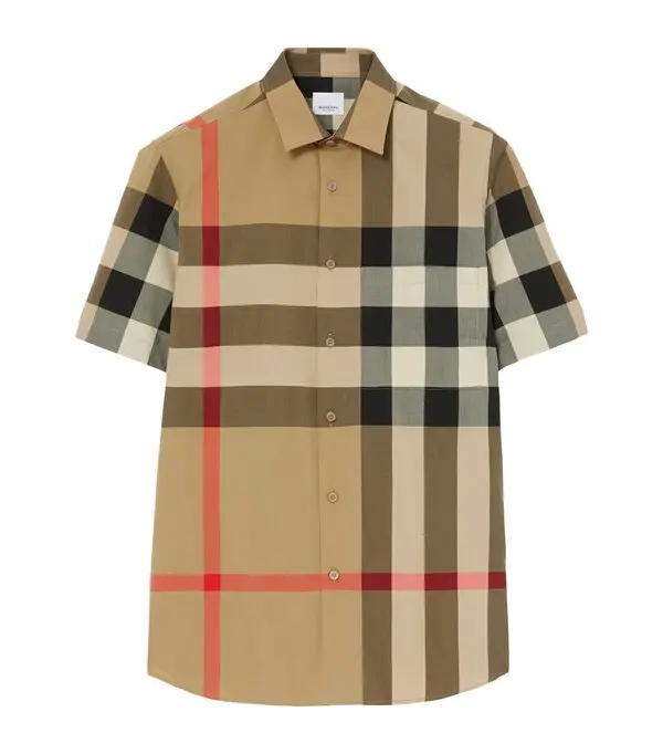 Burberry Cotton Enlarged-check Short-sleeve Shirt - Beige