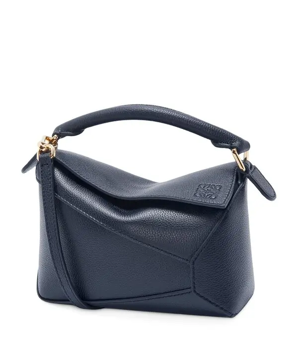Loewe Mini Leather Puzzle Edge Top Handle Bag - Navy