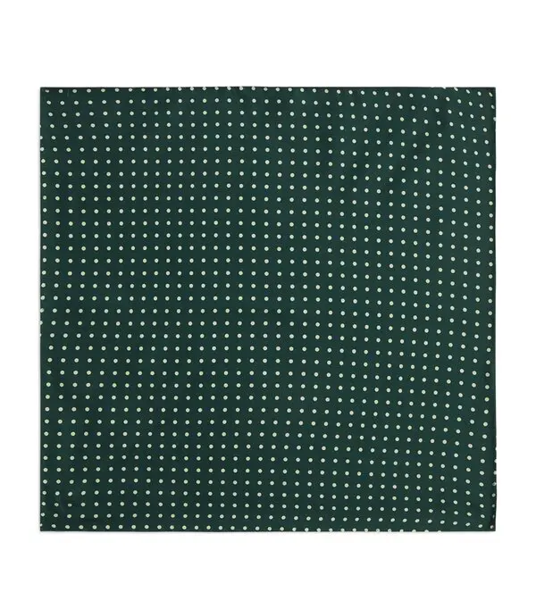 Dunhill Mulberry Silk Polka Dot Pocket Square - Green