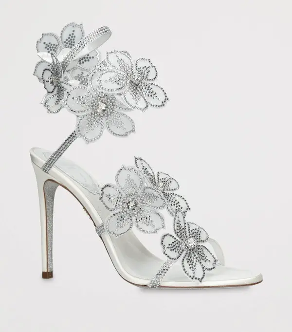 Rene Caovilla Cleo Floral Satin Sandals - White