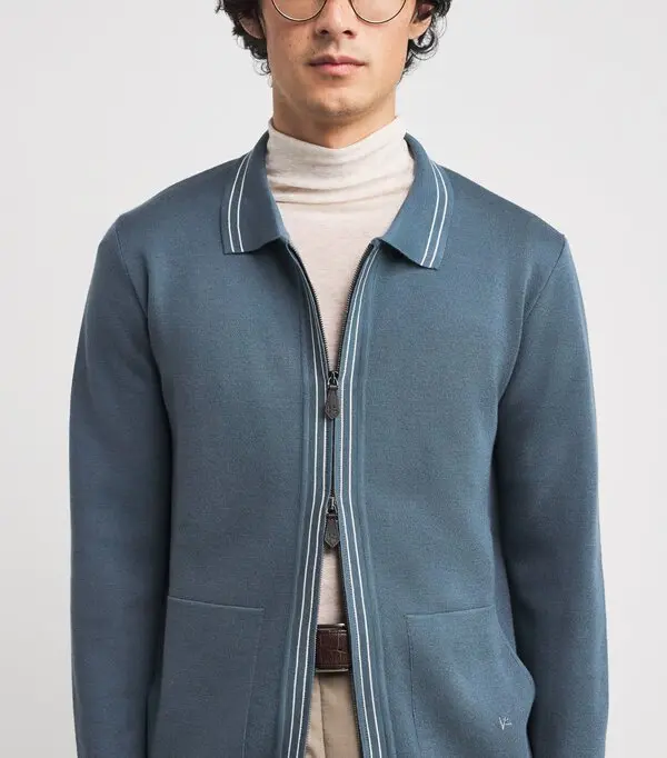 Isaia Silk-wool-cashmere Zip-up Cardigan