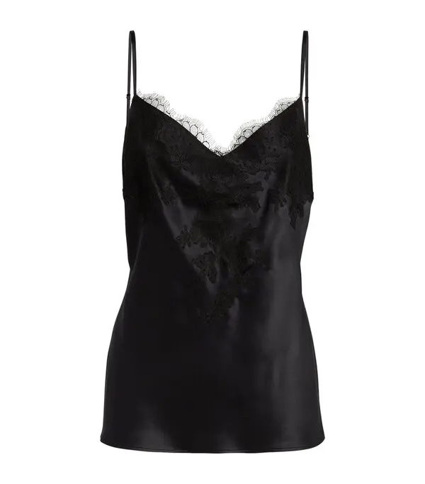 MARJOLAINE Silk Lace-trim Baccarat Camisole - Black