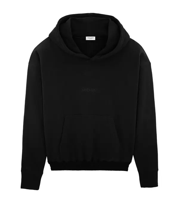 Saint Laurent Cotton Embroidered Logo Hoodie - Black