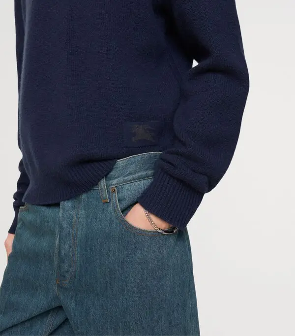 Burberry Cashmere-blend Equestrian Knight Design Sweater - Blue