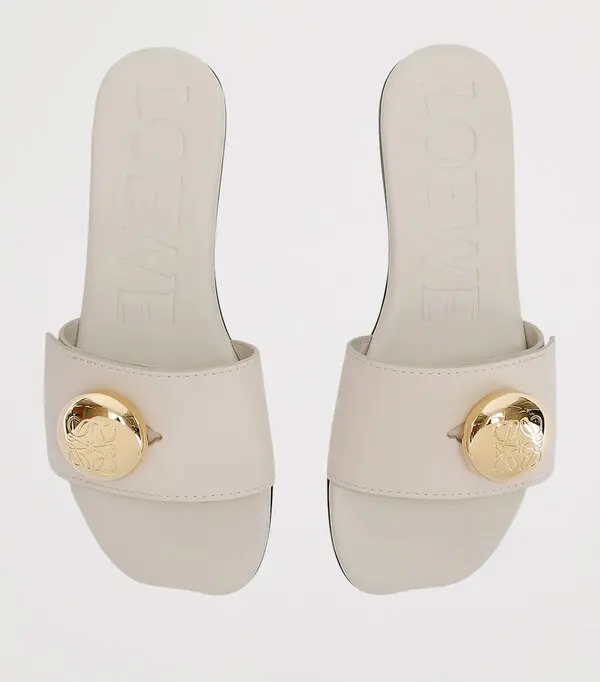 Loewe Leather Pebble Slides - Ivory
