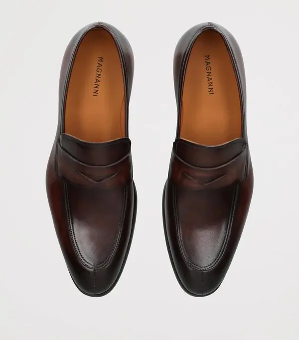 Magnanni Leather Penny Loafers - Beige