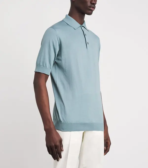 LARDINI Cotton Knit Polo Shirt - Blue