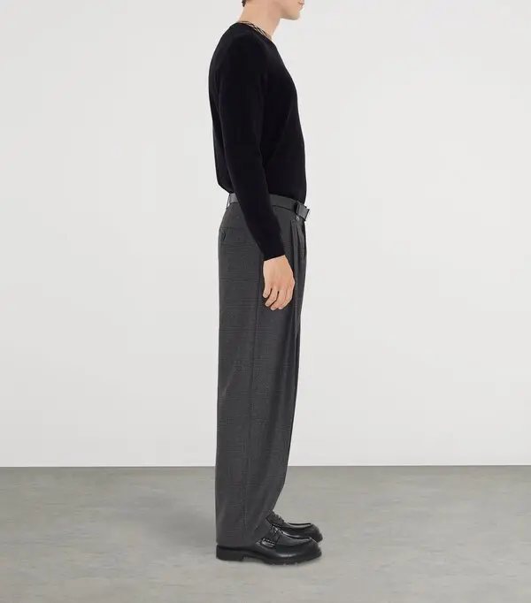 Burberry Wool Check-trim Crewneck Sweater - Navy