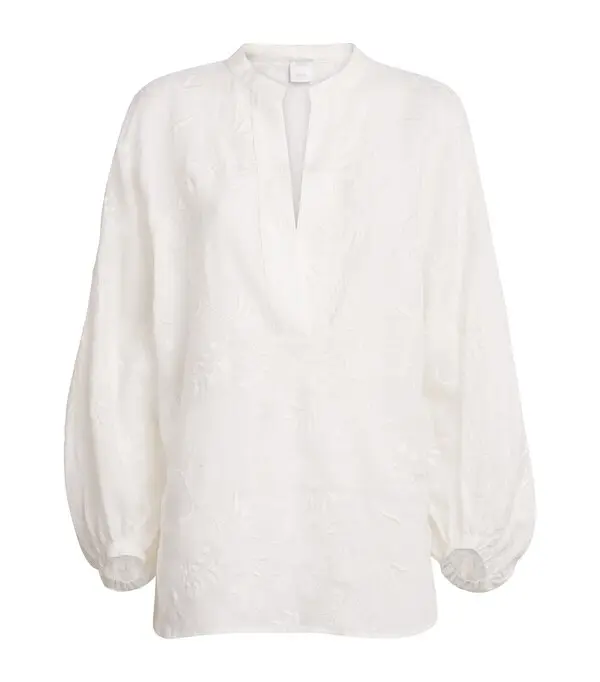 Eleventy Linen Floral-embroidered Blouse