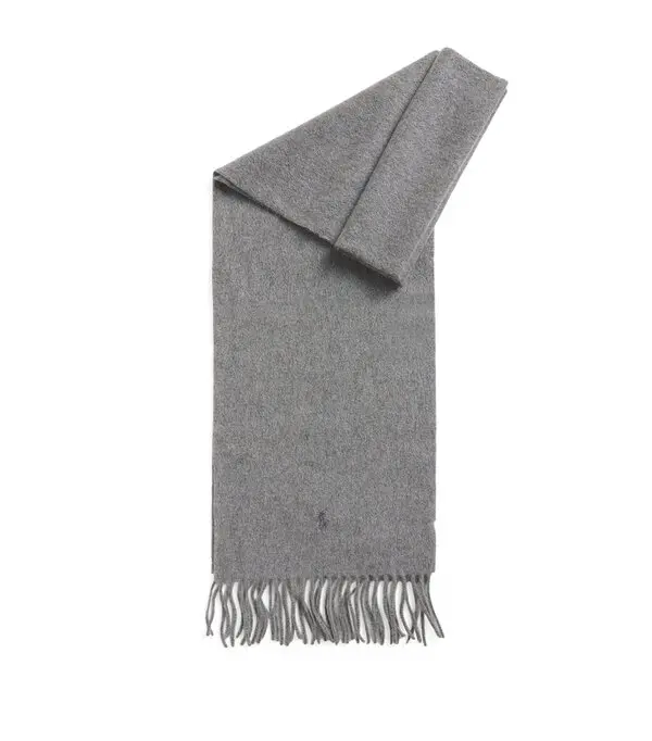 Polo Ralph Lauren Cashmere Polo Pony Fringe Scarf - Grey