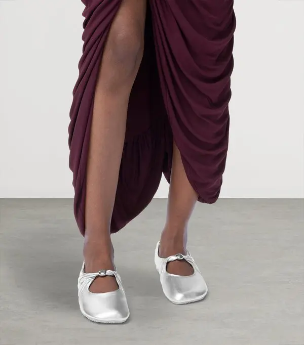 Loewe Leather Pebble Ballerina Flats - Silver