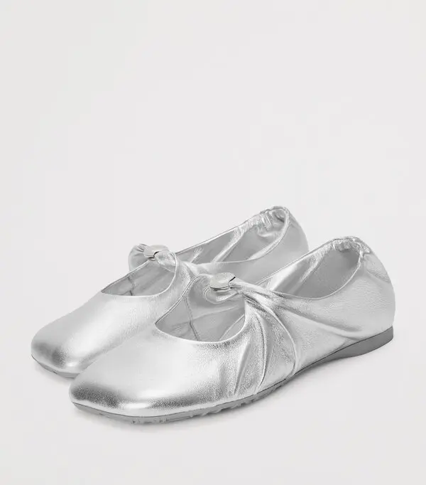 Loewe Leather Pebble Ballerina Flats - Silver