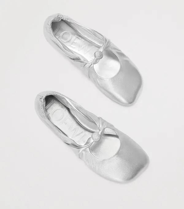 Loewe Leather Pebble Ballerina Flats - Silver