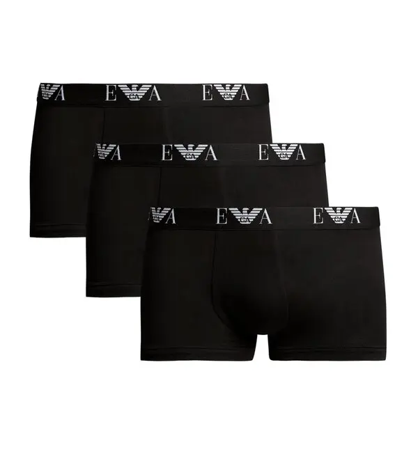 Emporio Armani Stretch-cotton Eagle Monogram Trunks - Black