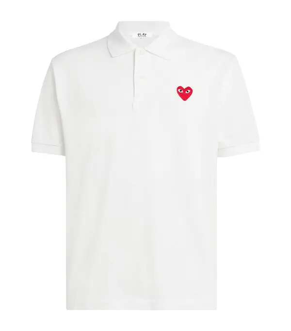 Play Comme Des Garcon Heart Logo Polo Shirt - White
