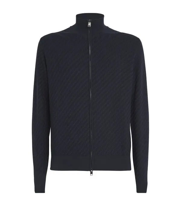 Brioni Cotton-silk-cashmere Zipped Sweater - Blue