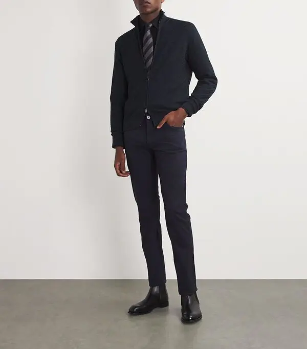 Brioni Cotton-silk-cashmere Zipped Sweater - Blue