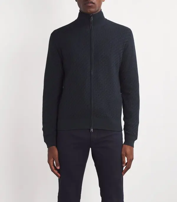 Brioni Cotton-silk-cashmere Zipped Sweater - Blue