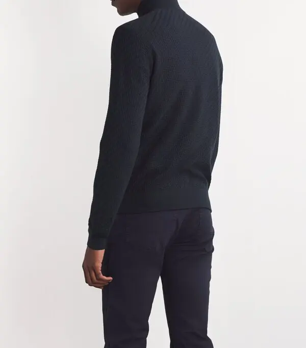 Brioni Cotton-silk-cashmere Zipped Sweater - Blue