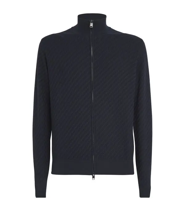 Brioni Cotton-silk-cashmere Zipped Sweater - Blue