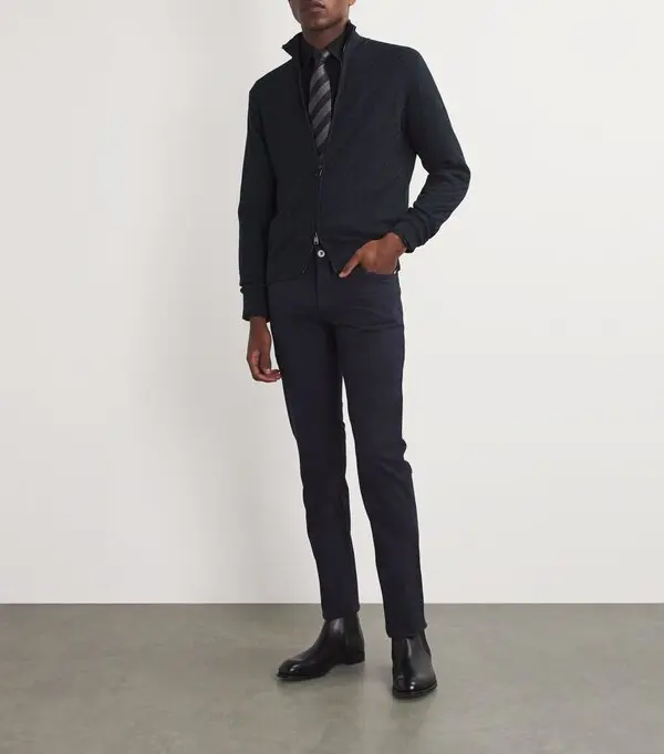 Brioni Cotton-silk-cashmere Zipped Sweater - Blue